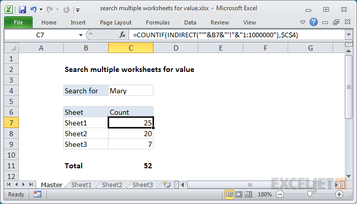Search Multiple Worksheets For Value Excel Formula Exceljet